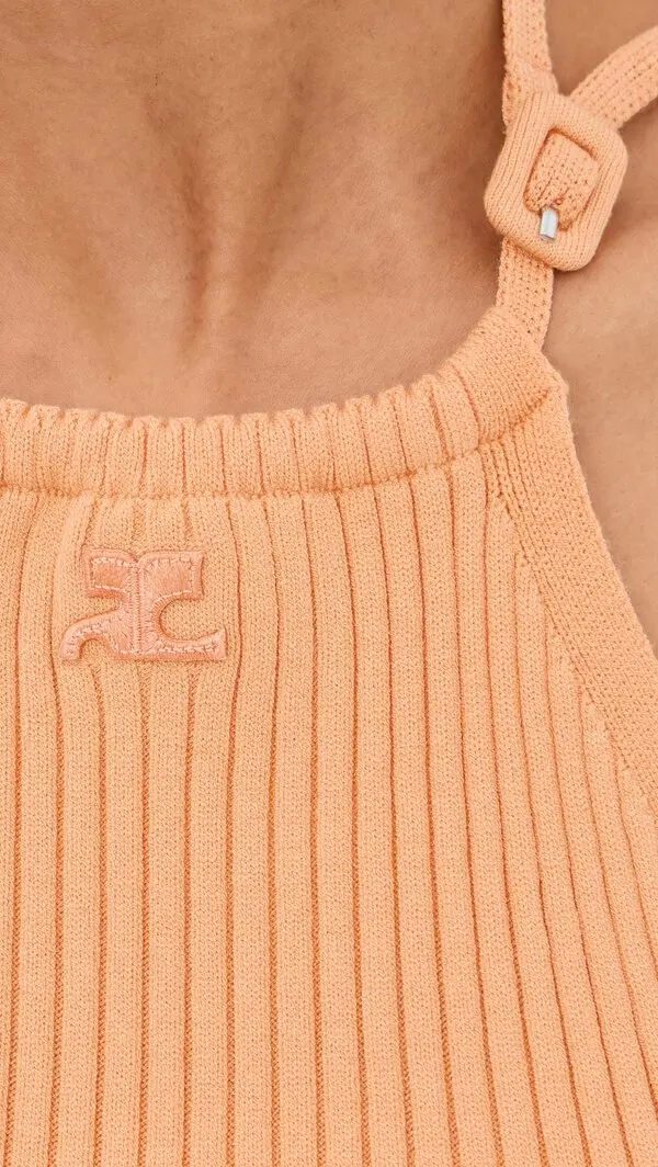 Courreges Halter Neck Pointed Hem Rib Knit Top - Light Sunset